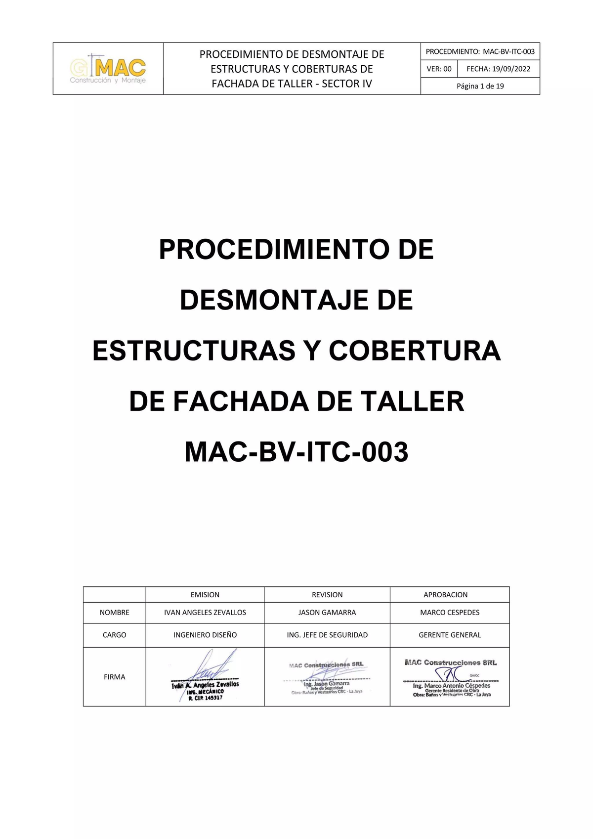 Procedimiento de Desmontaje de Estructuras Metálicas - GIMAC - Studocu