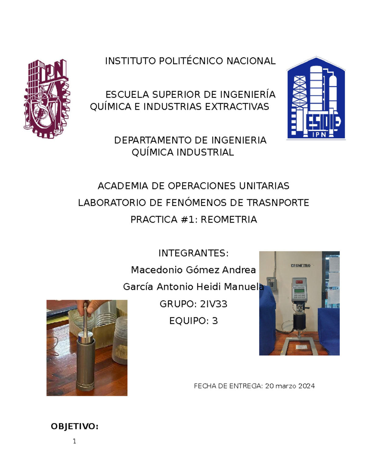 Práctica 1: Reometría en Fenómenos de Transporte - 2IV33 - Studocu