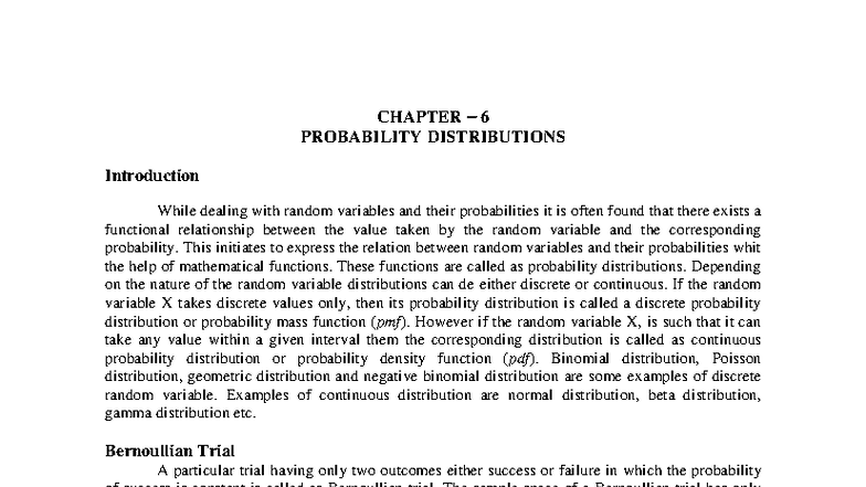 CHAPTER 6: PROBABILITY DISTRIBUTIONS - Notes for Course 19112025 - Studocu