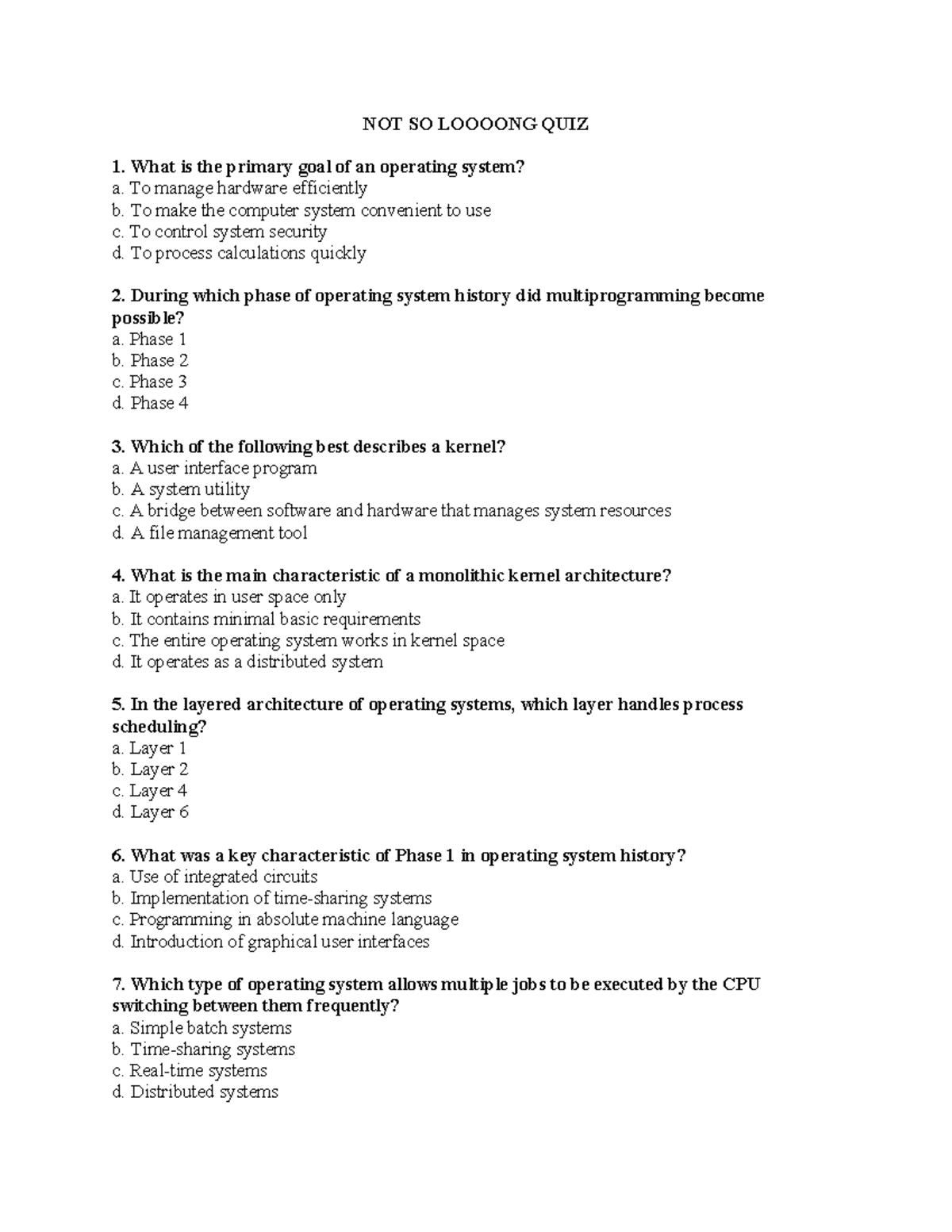 Quiz 1-2: Key Concepts in Operating Systems and Their Functions - Studocu