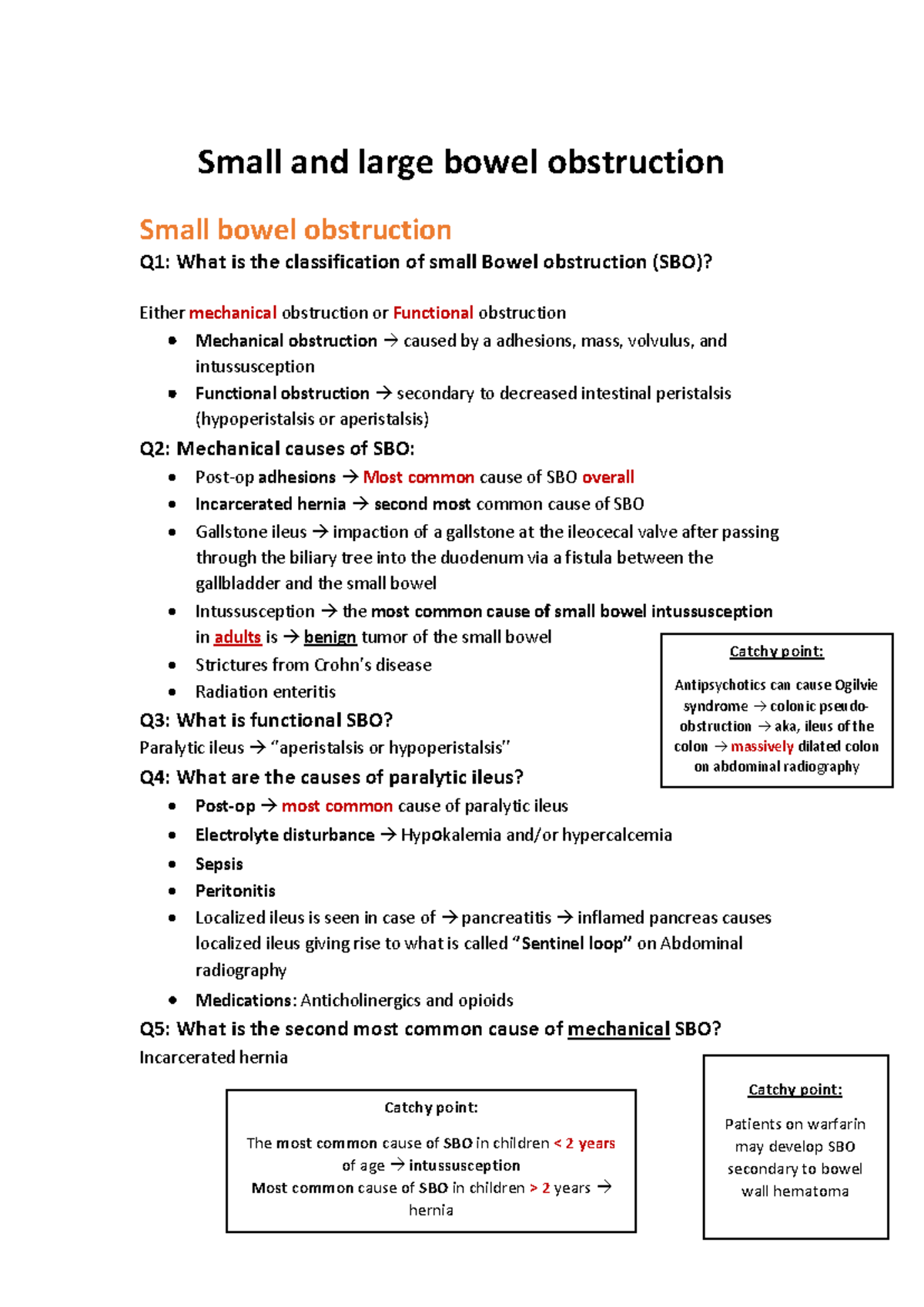 SBO and LBO: Classifications, Causes, and Management Strategies - Studocu
