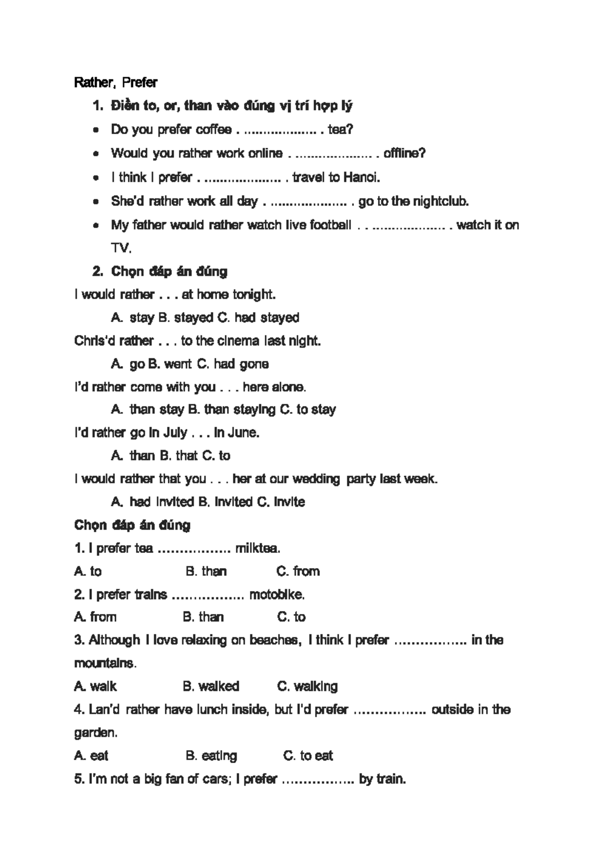 English Grammar: Usage of "Rather" and "Prefer" in Sentences - Studocu