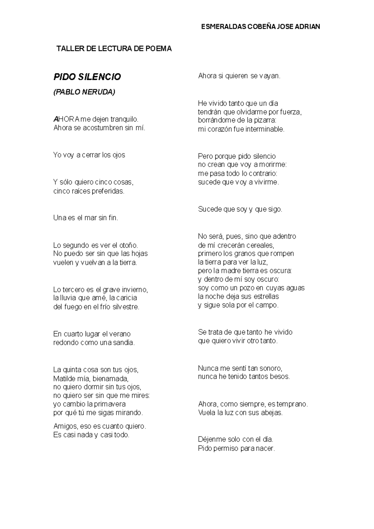 LIT Infantil y Juvenil: Análisis del Poema "Pido Silencio" de Neruda ...