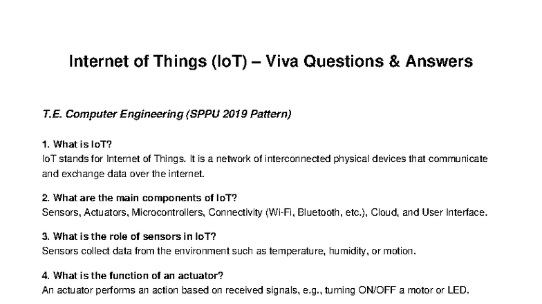 Io T Viva Questions SPPU 2019 - Internet of Things (IoT) – Viva Questions & Answers T. Computer ...