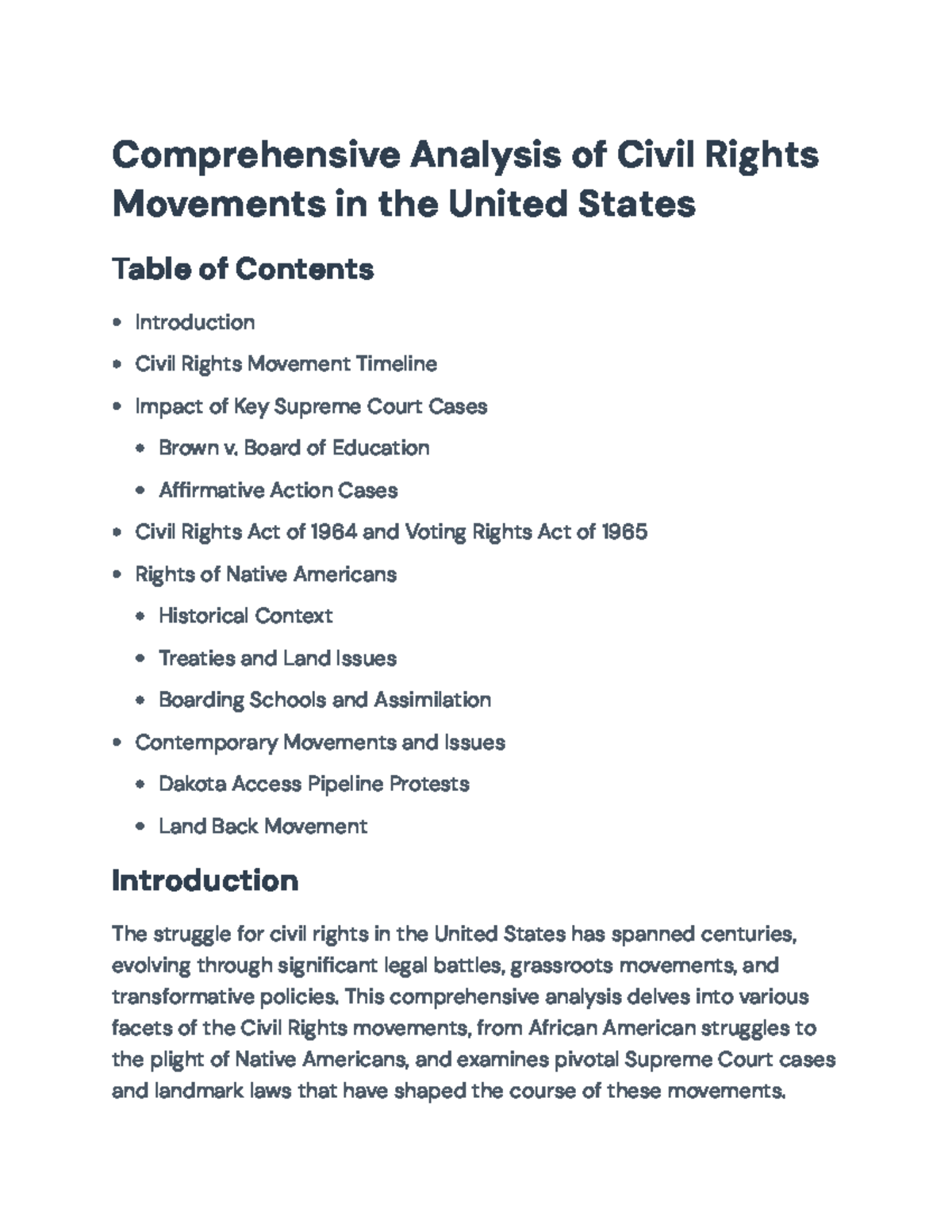 Comprehensive Analysis of U.S. Civil Rights Movements and Legislation ...