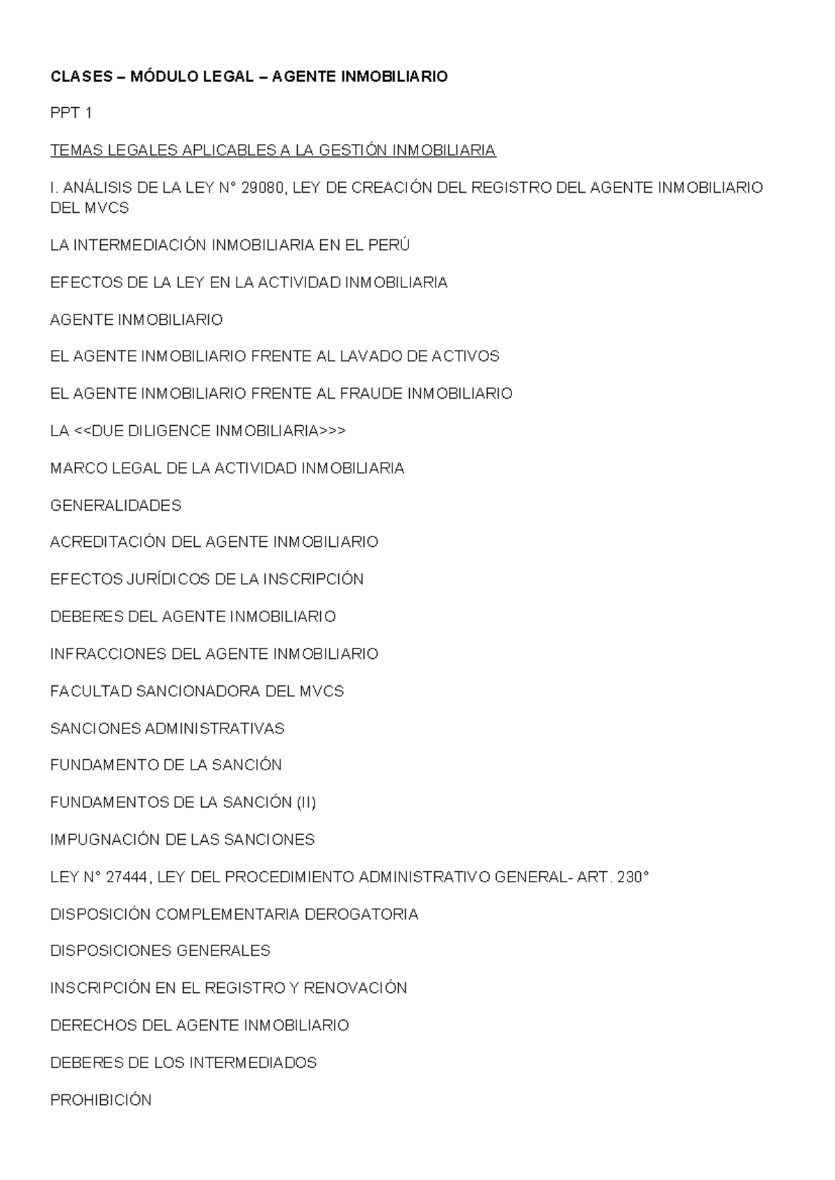 CLASES MÓDULO LEGAL AGENTE INMOBILIARIO PPT: TEMAS LEGALES CLAVE - Studocu