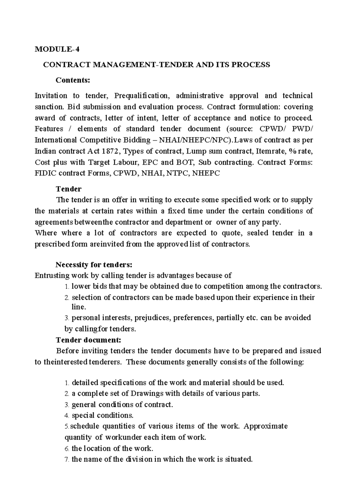 Contract Management and Tender Processes in Cost Estimation - Studocu