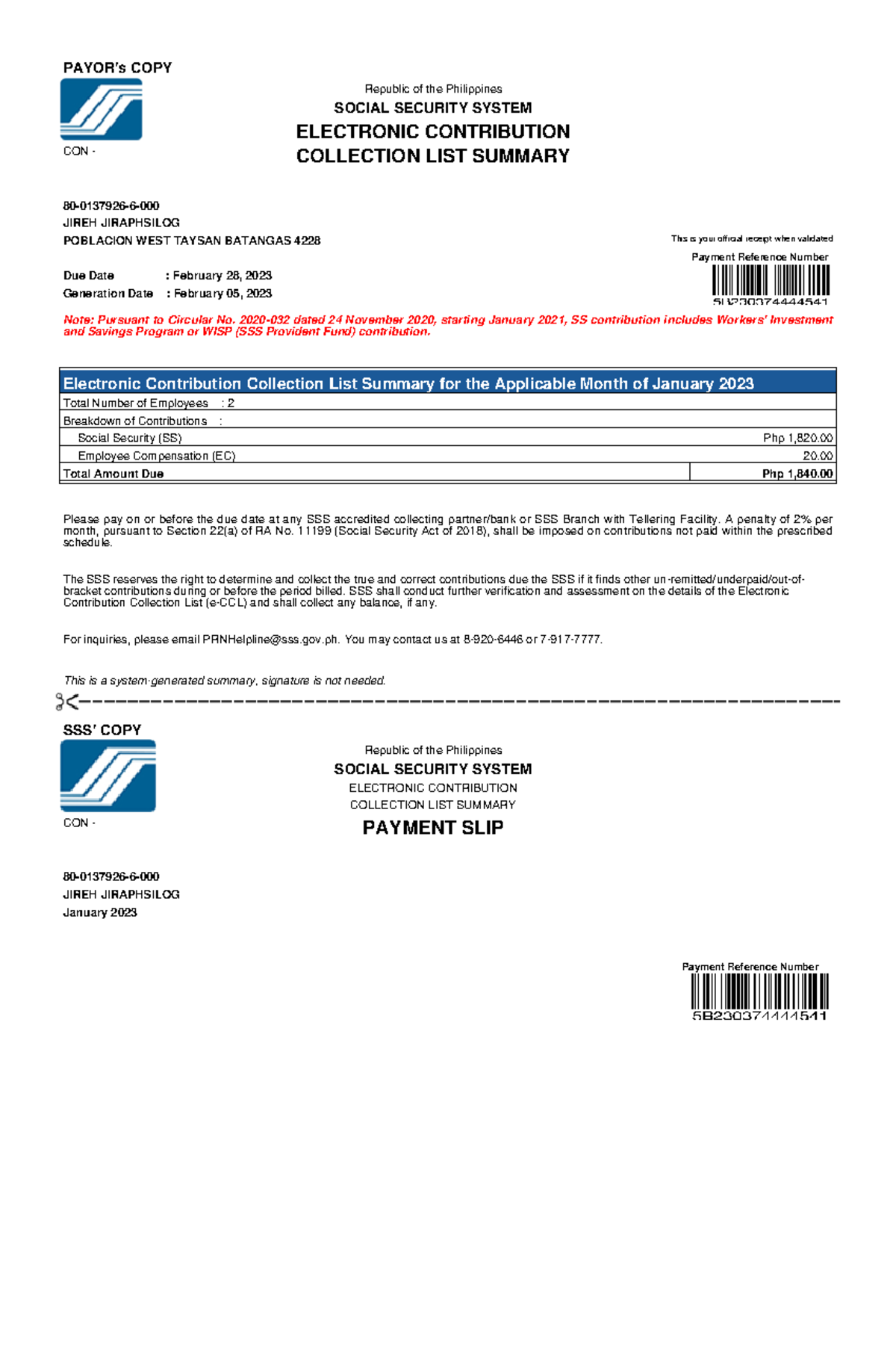 E CCL5B230374444541 - Electronic Contribution Collection Summary ...