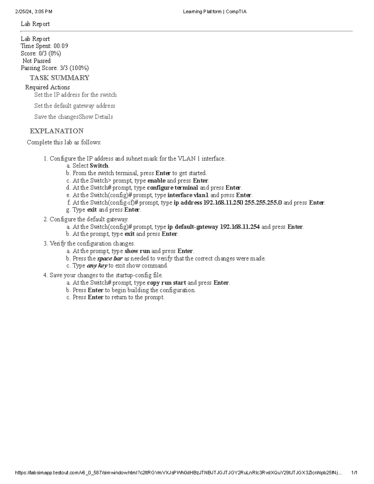 7.2.10 Lab Report: Configuring Management VLAN Settings via CLI - Studocu