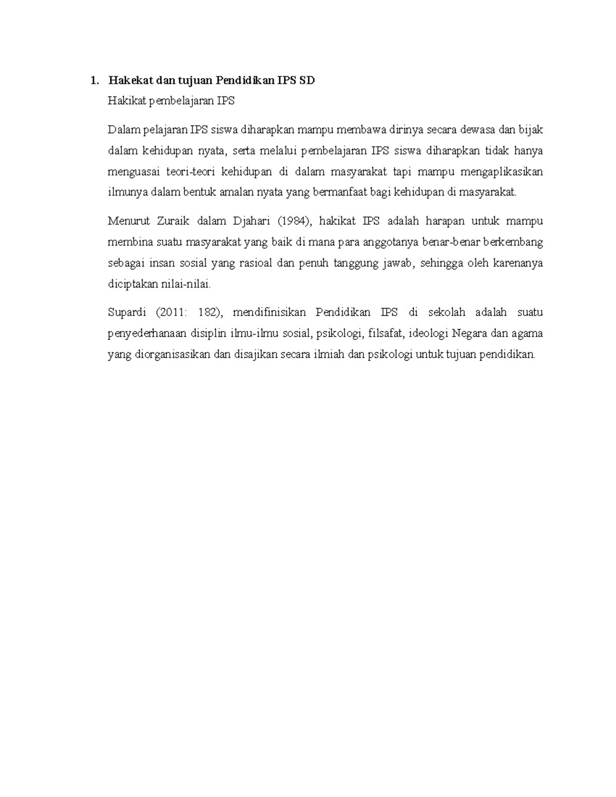 Hakekat dan Tujuan Pendidikan IPS SD: Panduan Lengkap S1 - Studocu