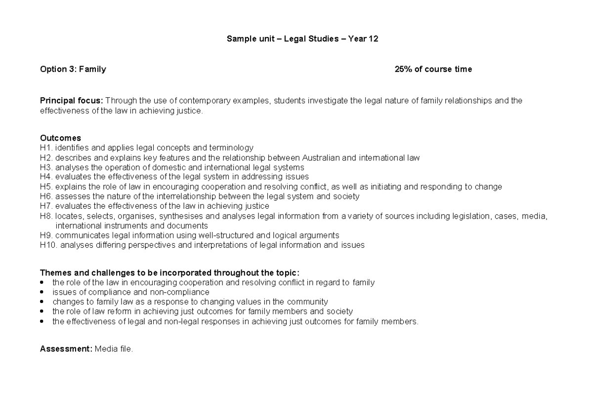 Legal Studies Year 12: Sample Unit on Family Law Dynamics - Studocu