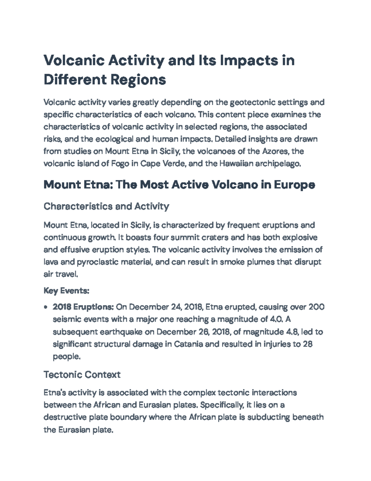 Global Volcanic Activity & Its Impacts on Regions: A Study - Studocu
