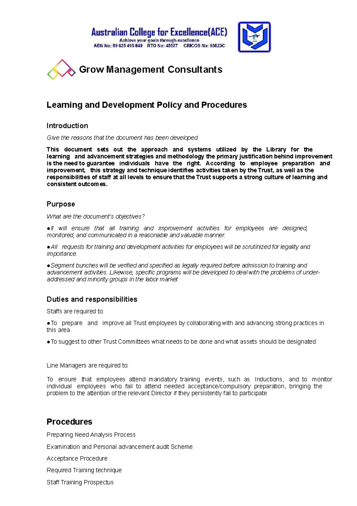 Learning and Development Policy and Procedures - Grow Management ...