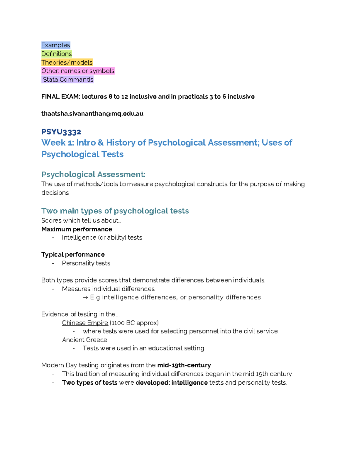 PSYU3332 Final Exam Review: Principles of Psychological Assessment ...