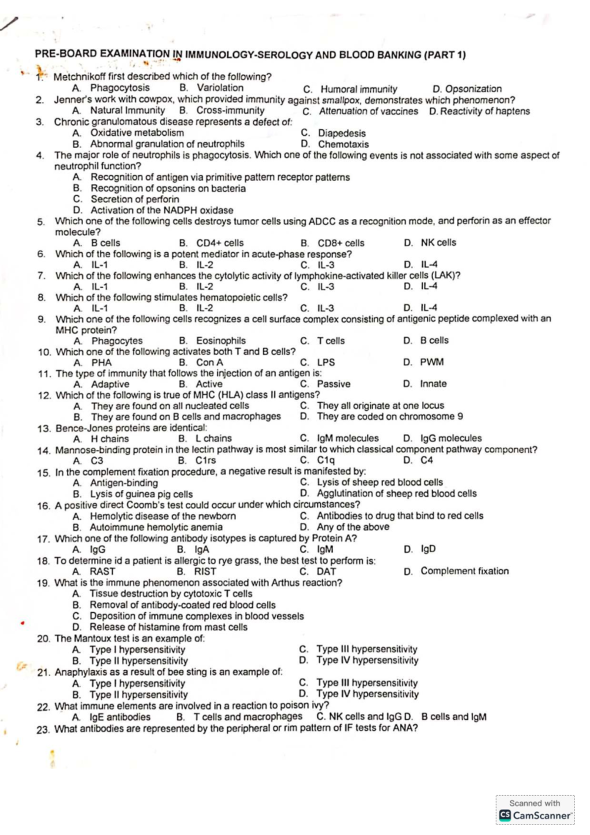 ISBB 101: Blood Banking Examination Questions (Part 1) - Studocu