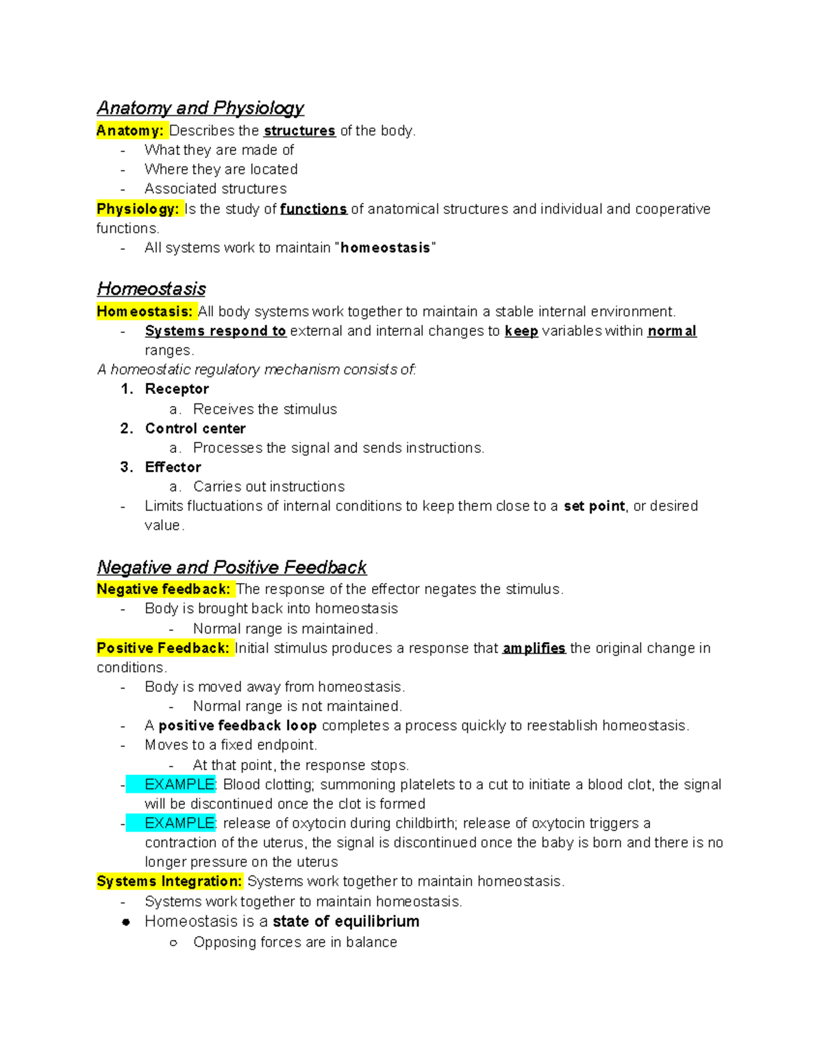 PET 124 - Chapter 1: Human Body Structure & Function Overview - Studocu