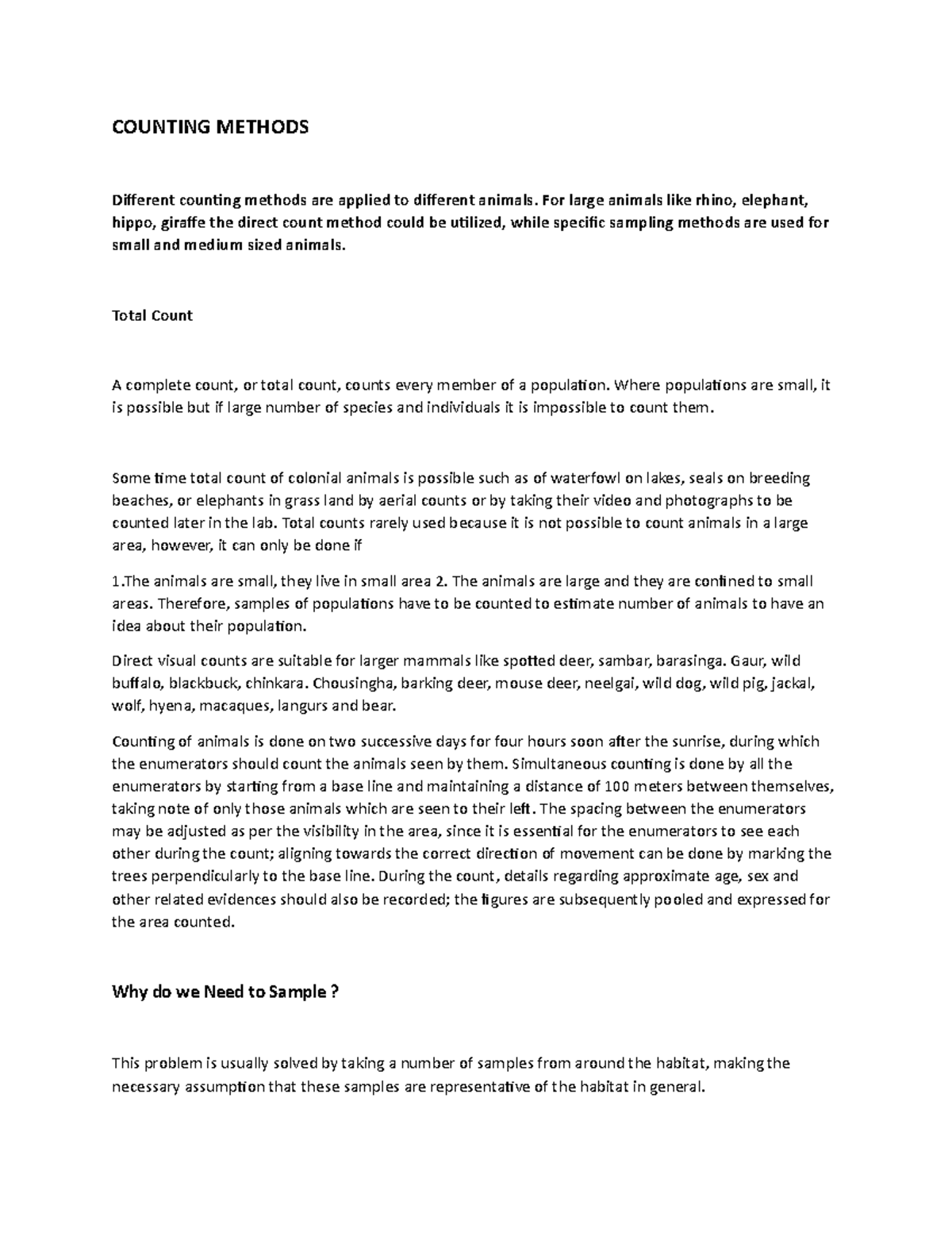 Counting Methods in Wildlife: Total & Sample Counts Explained - Studocu