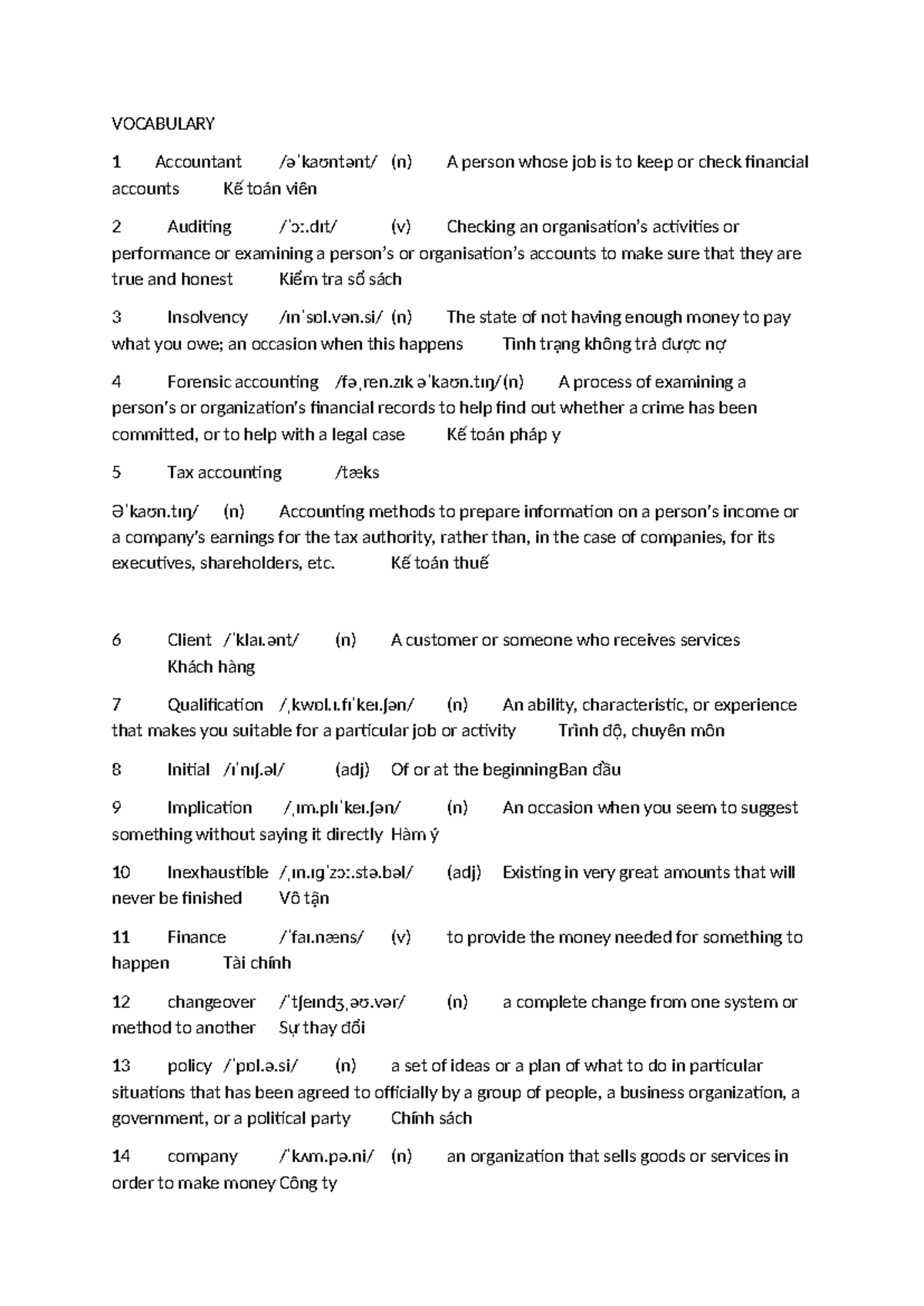 Vocabulary for Accounting Terms (ACCT 101) - Studocu