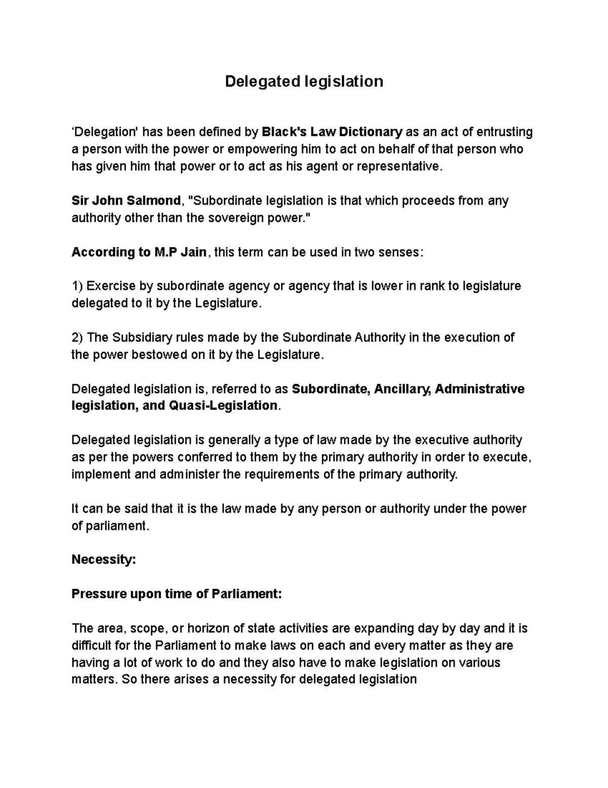 Delegated Legislation Overview: LLB Notes and Key Insights - Studocu