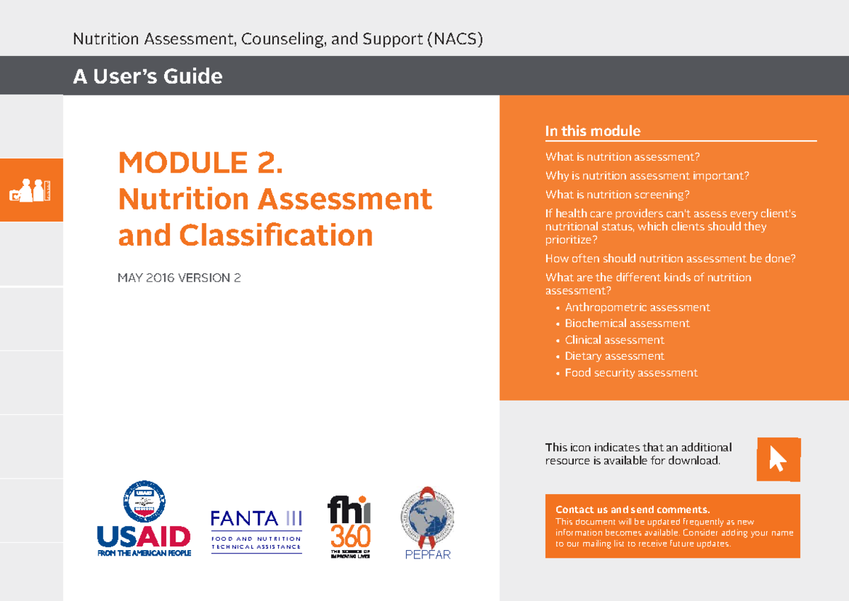 NACS Guide Module 2: Nutrition Assessment & Classification Overview ...