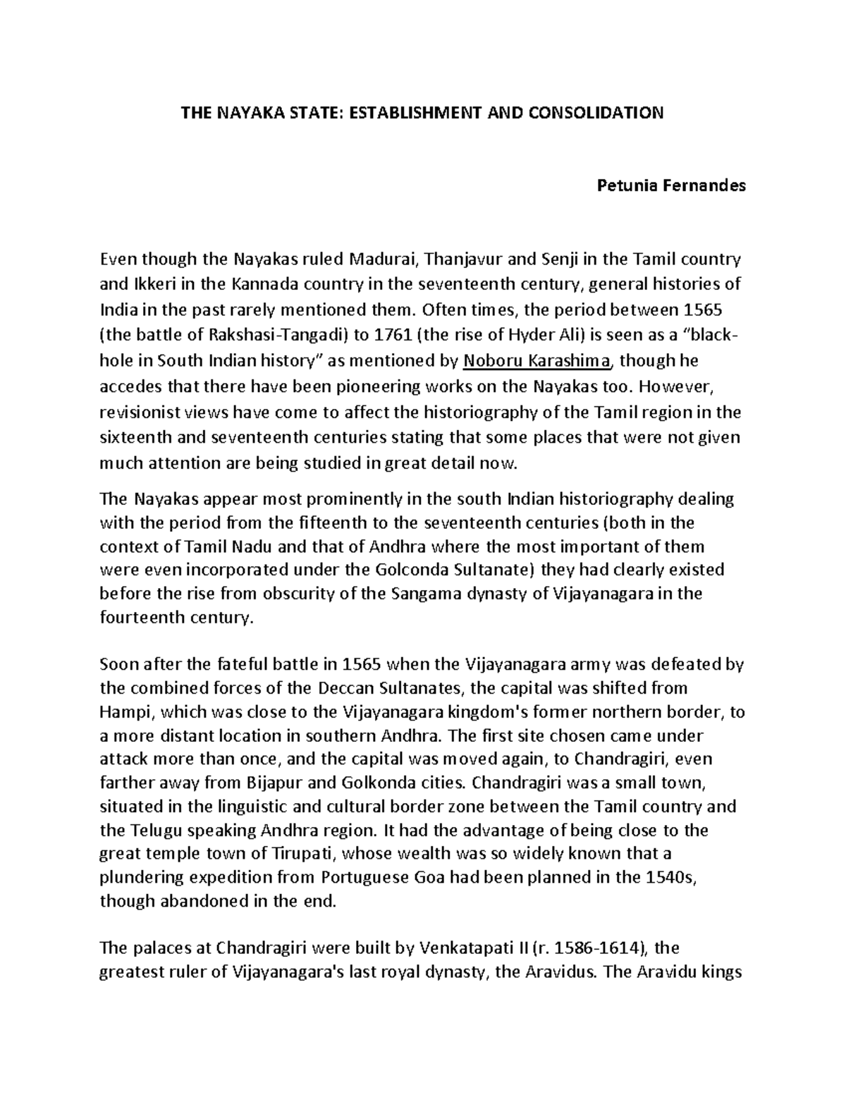 THE NAYAKA STATE: ESTABLISHMENT AND CONSOLIDATION (HIST 101) - Studocu