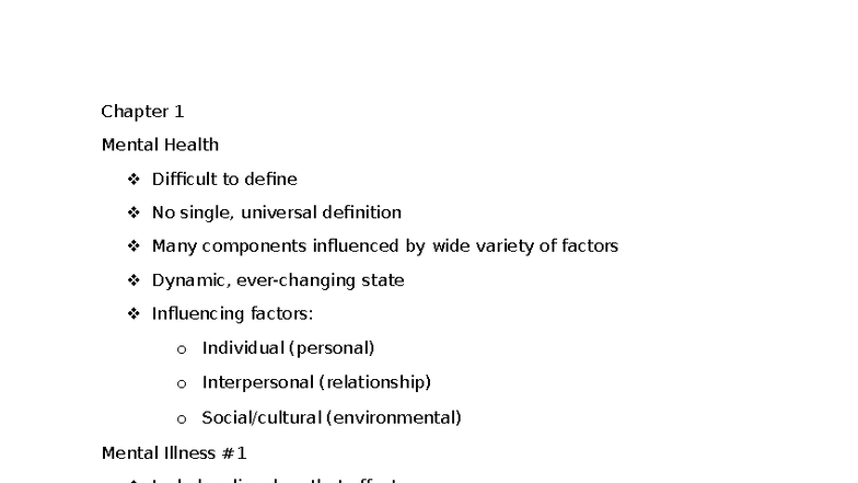 Exam 1 - PSY 101 Lecture Notes on Mental Health and Disorders - Studocu