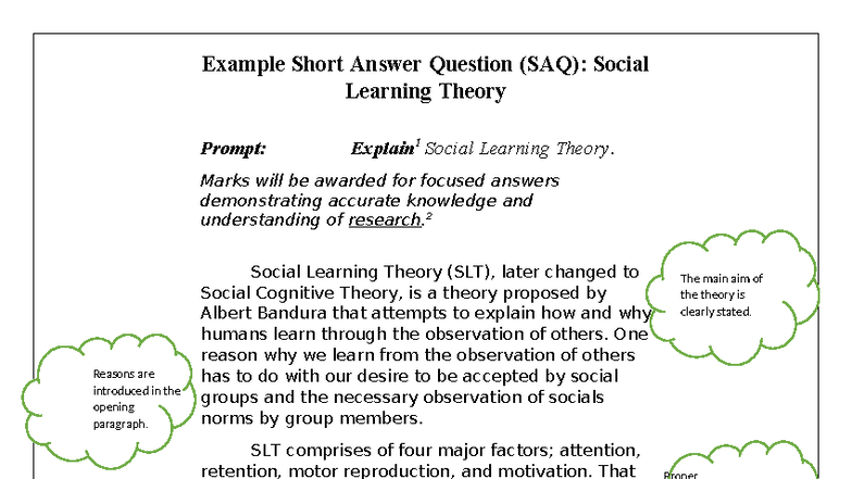 SAQ: Social Learning Theory Explained - Example Response - Studocu