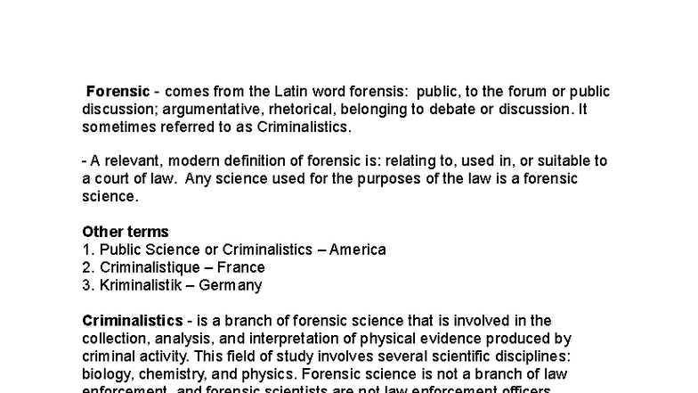 Principles of Forensic Science (FS 101) - Understanding Key Concepts ...