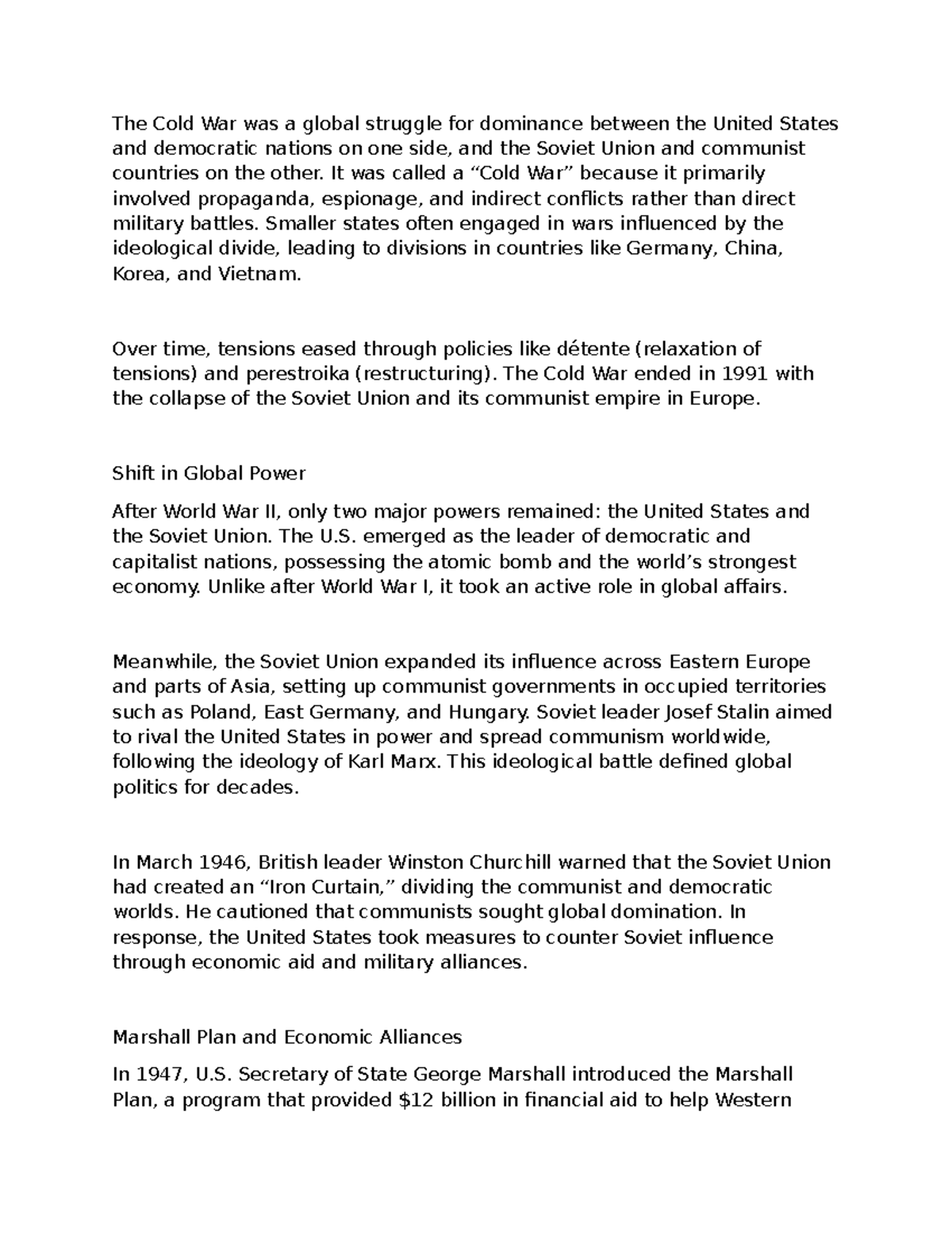 COLD WAR: Global Struggles and Shifts in Power Dynamics - Studocu