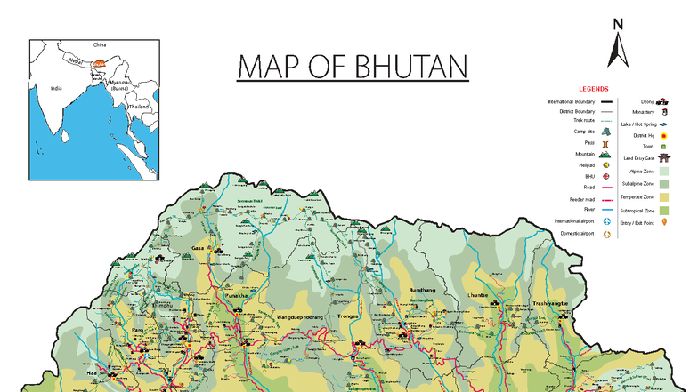 TCB Bhutan Map: Updated Routes and Landmarks Overview - Studocu