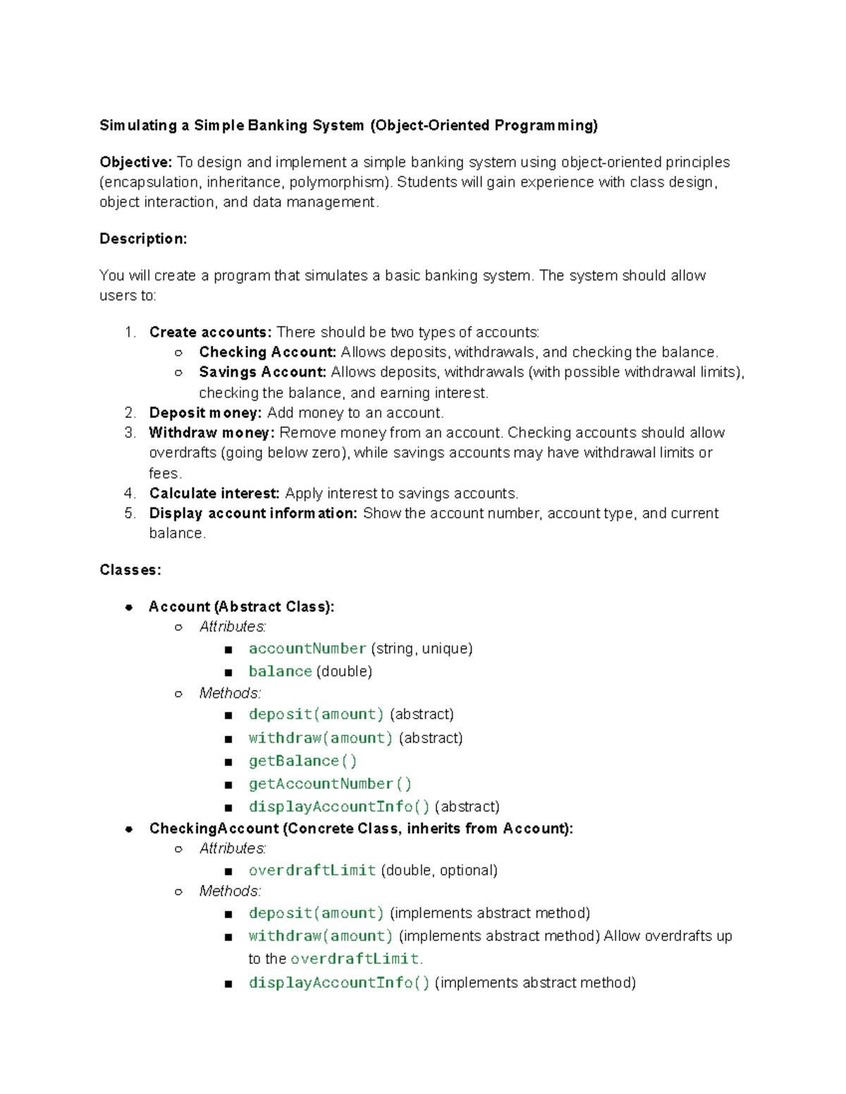 OOP: Simulating a Simple Banking System Design & Implementation - Studocu