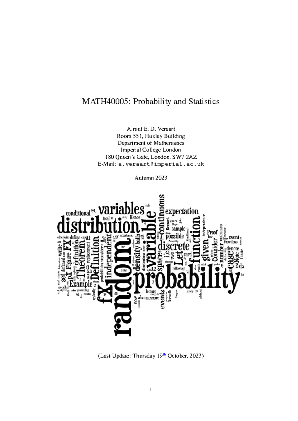 Lecture Notes MATH40005: Probability and Statistics - Autumn 2023 - Studocu