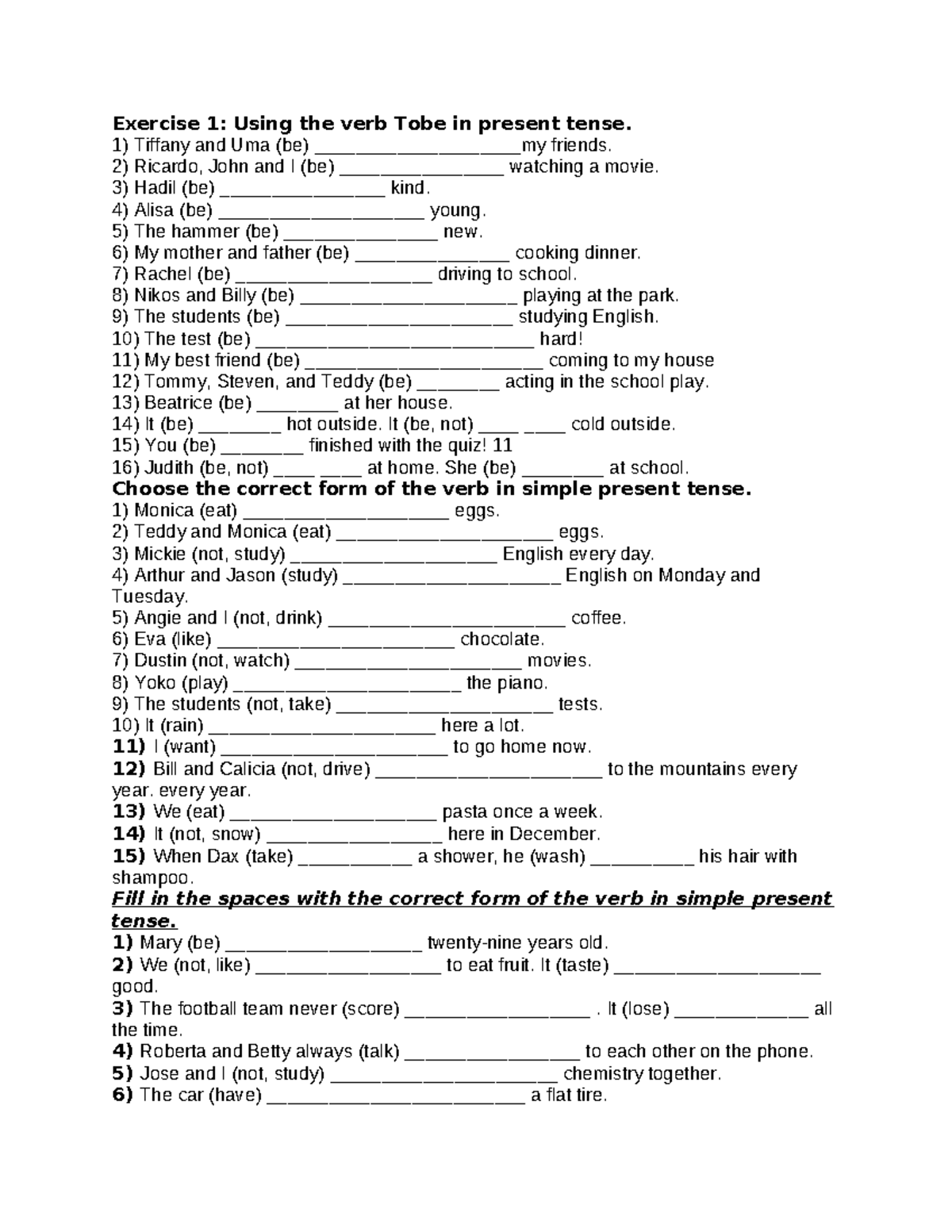 HTĐ HTTD - Exercise 1: Present Tense Verb Usage and Practice - Studocu