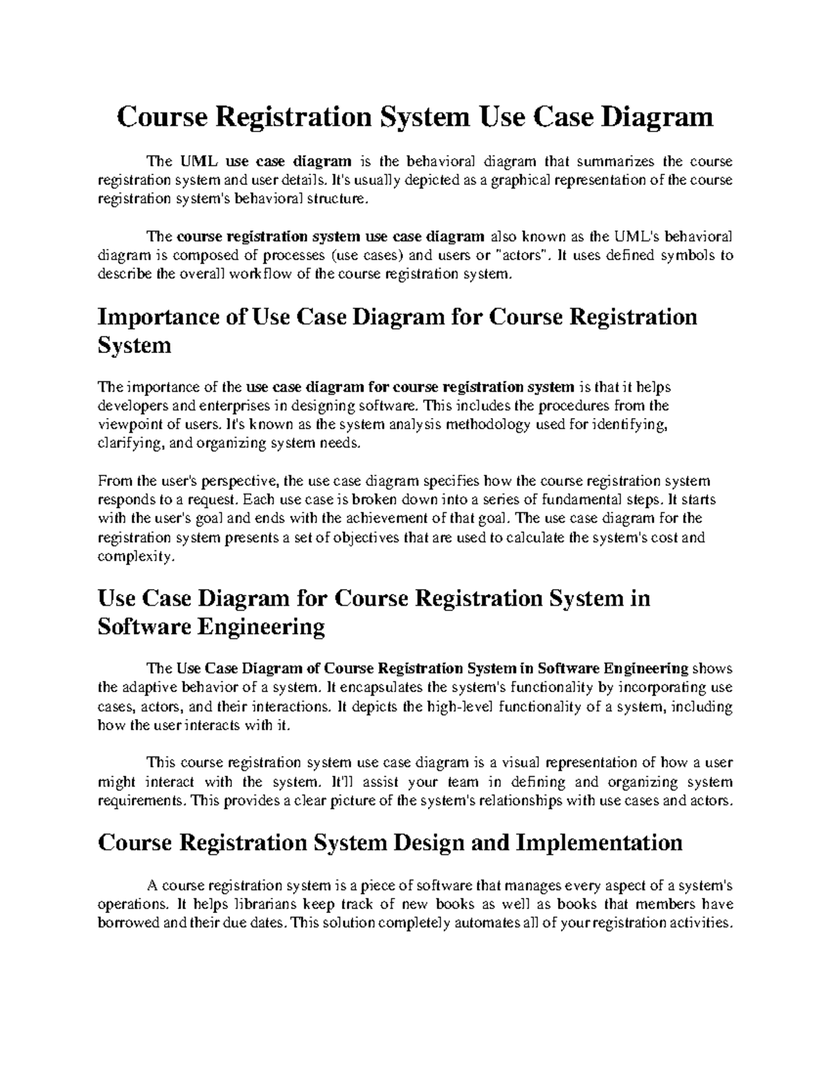 Course Registration System Use Case Analysis and Diagram Overview - Studocu