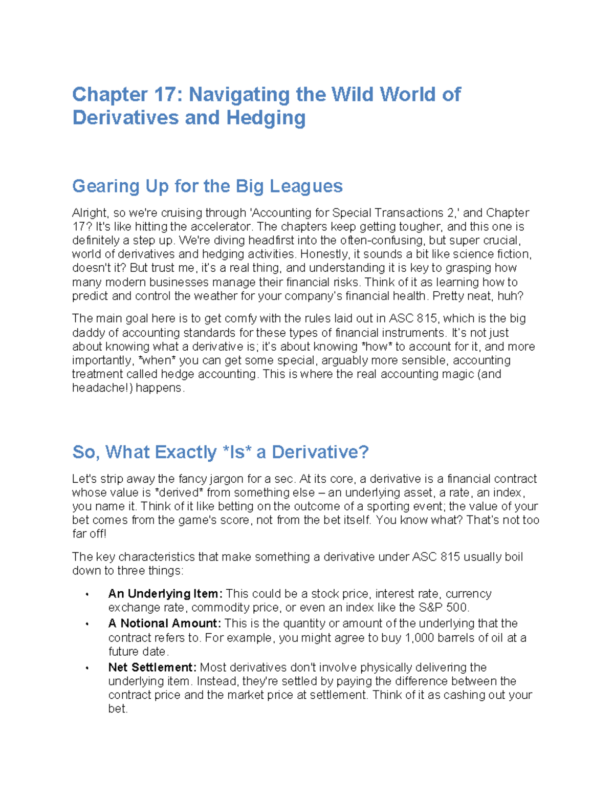 Chapter 17: Derivatives & Hedging - Navigating ASC 815 for Special ...