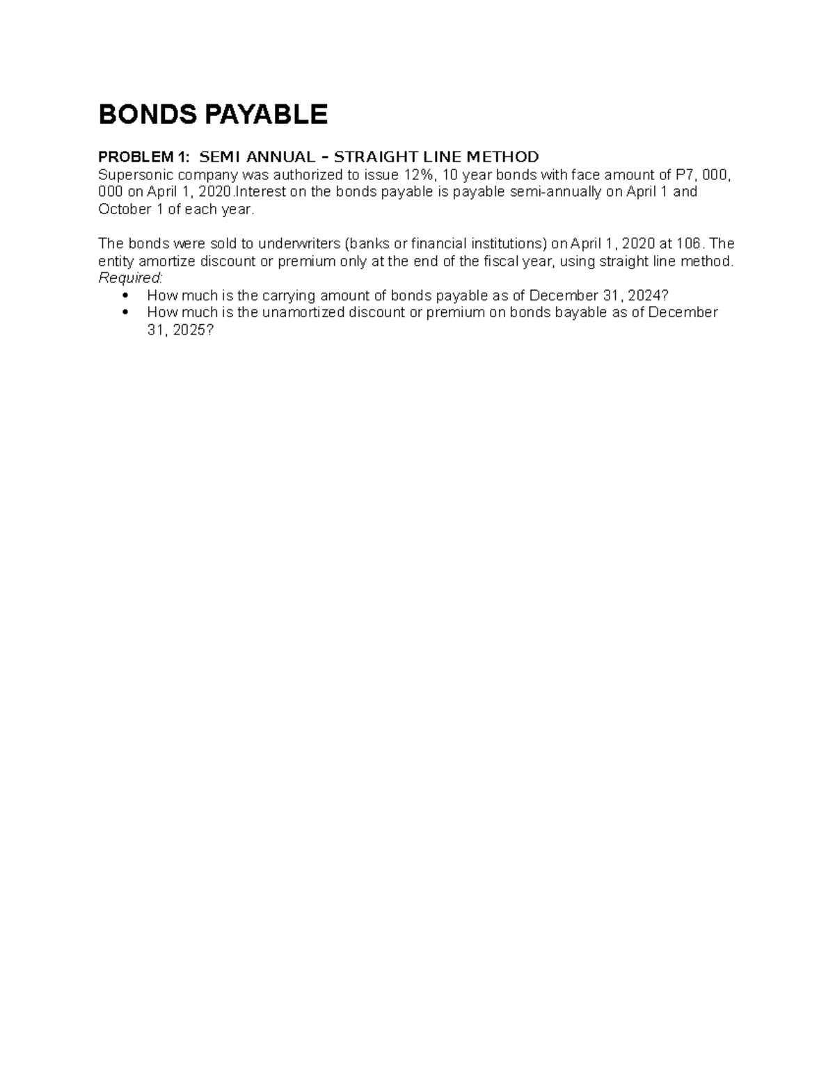 Practical problems on bonds and notes payable (IA2) - Studocu