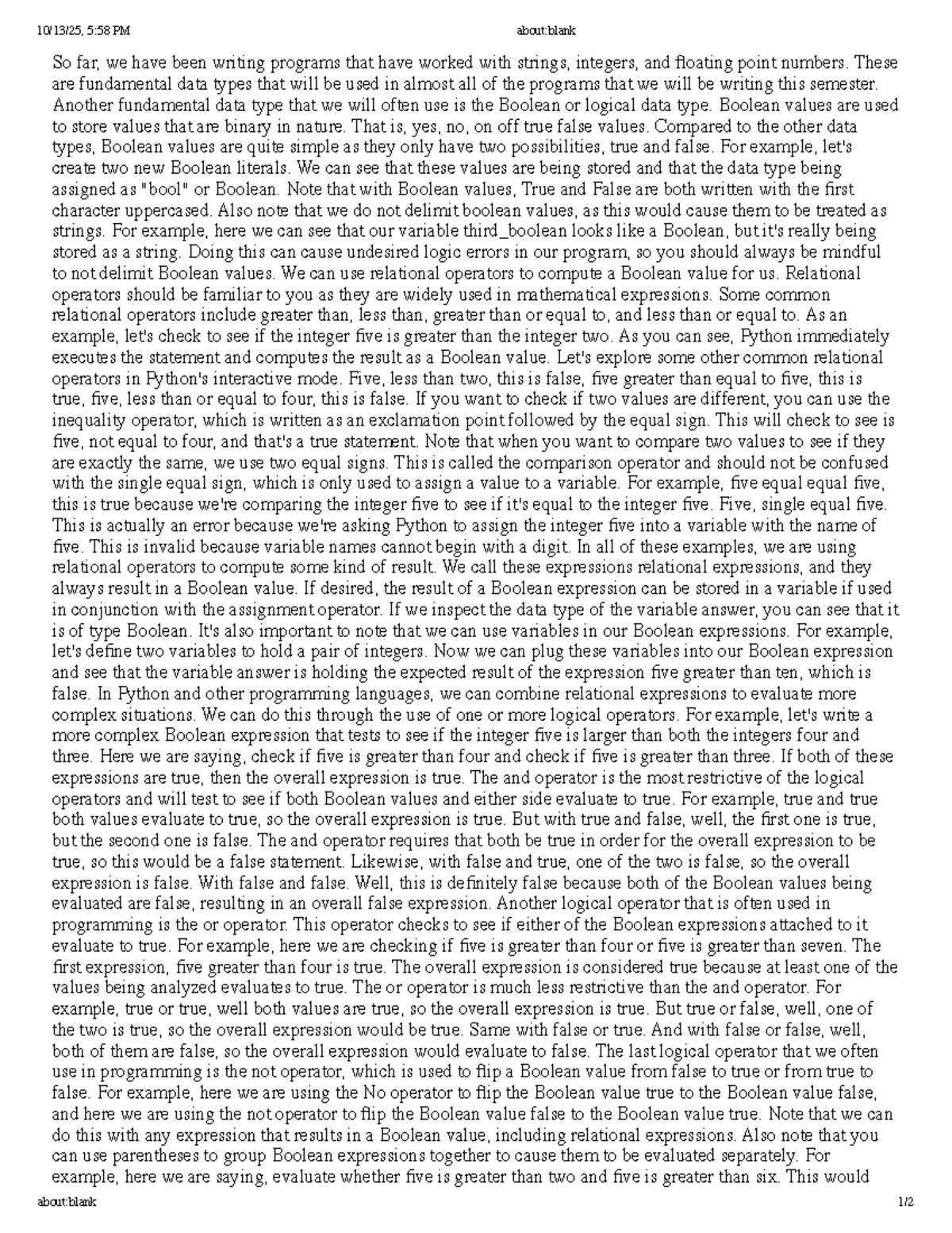 Understanding Boolean Expressions & Logical Operators in Python (CS101) - Studocu