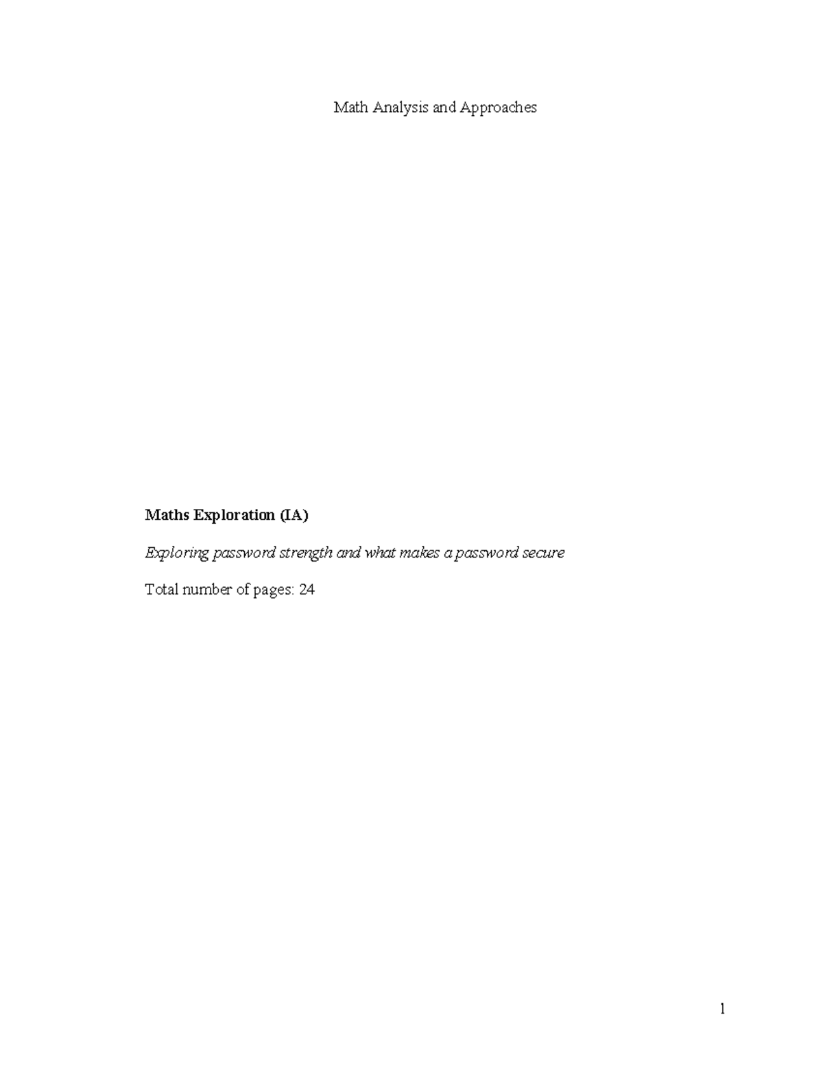 Math IA - Passwords - Math Analysis and Approaches Maths Exploration ...