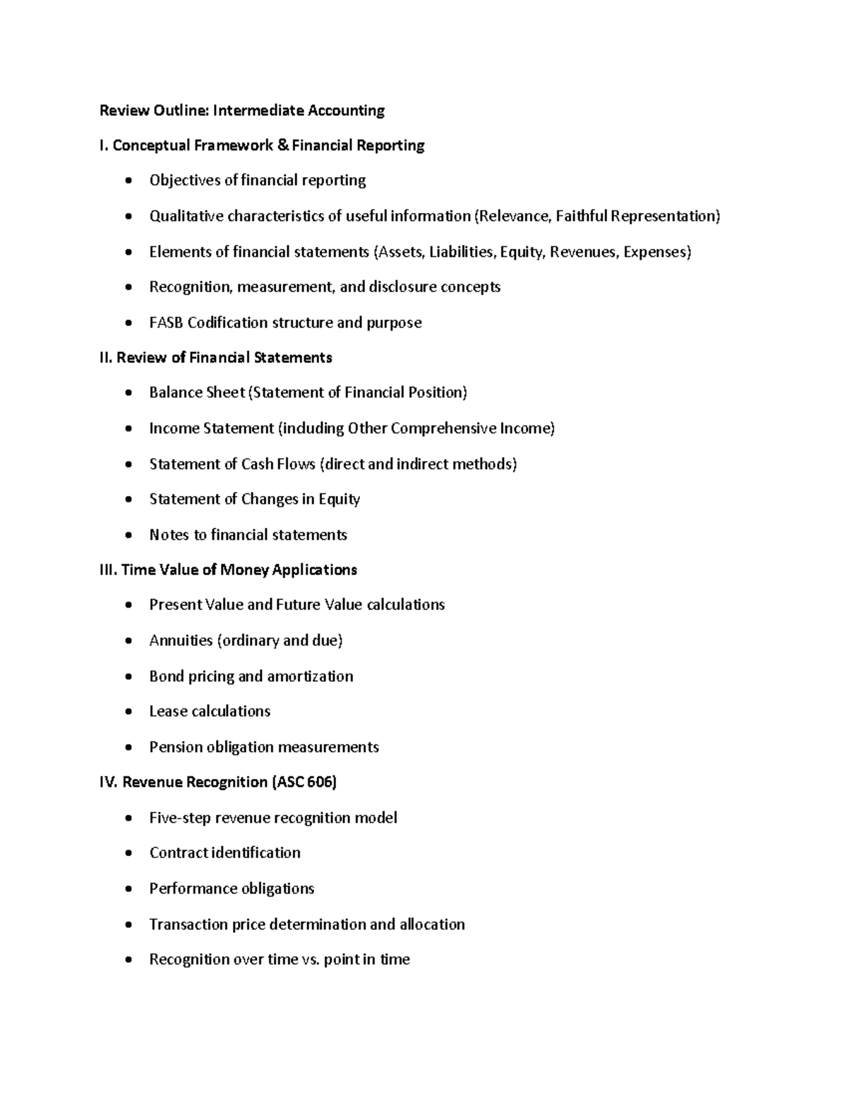 Intermediate Accounting I Review Outline: Key Concepts & Financial ...