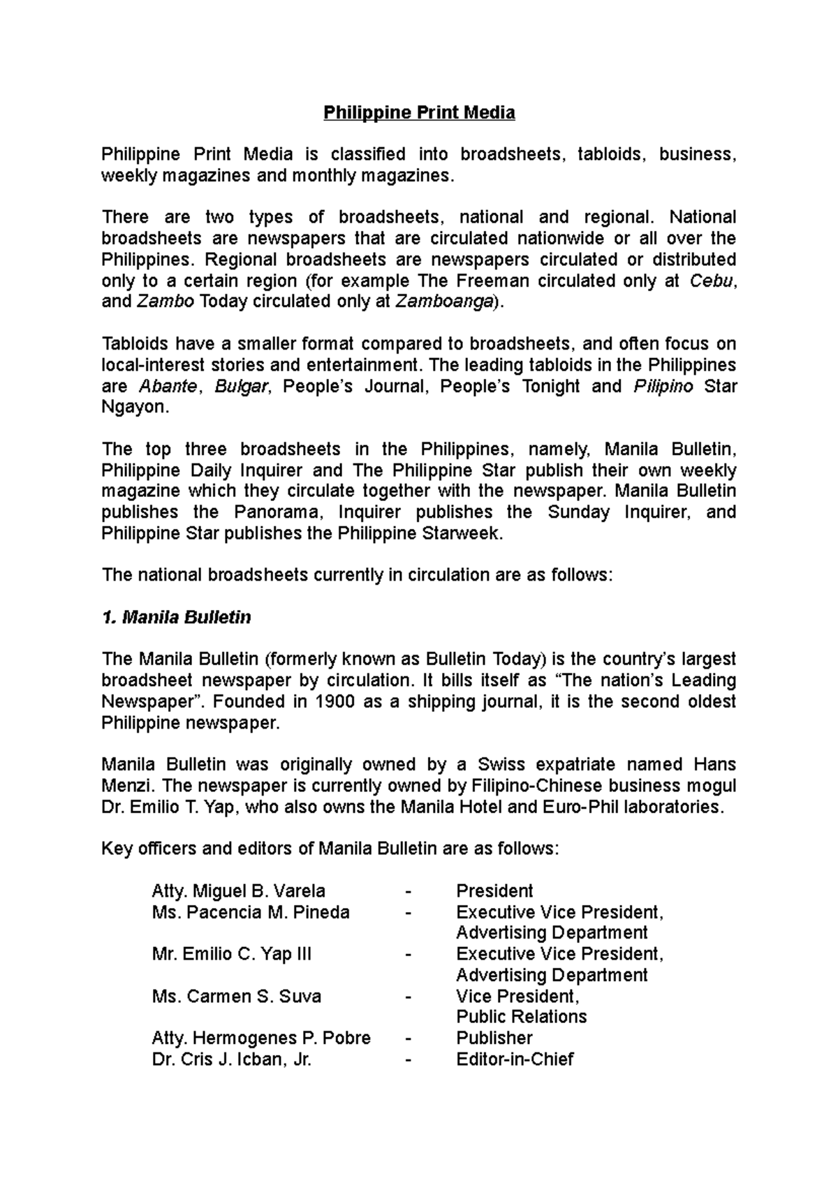 Print Media Examples Tagalog