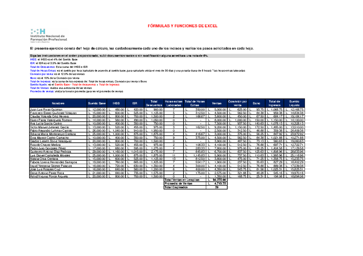 Ejercicio 3: Fórmulas y Funciones en Excel Básico - 15% - Studocu