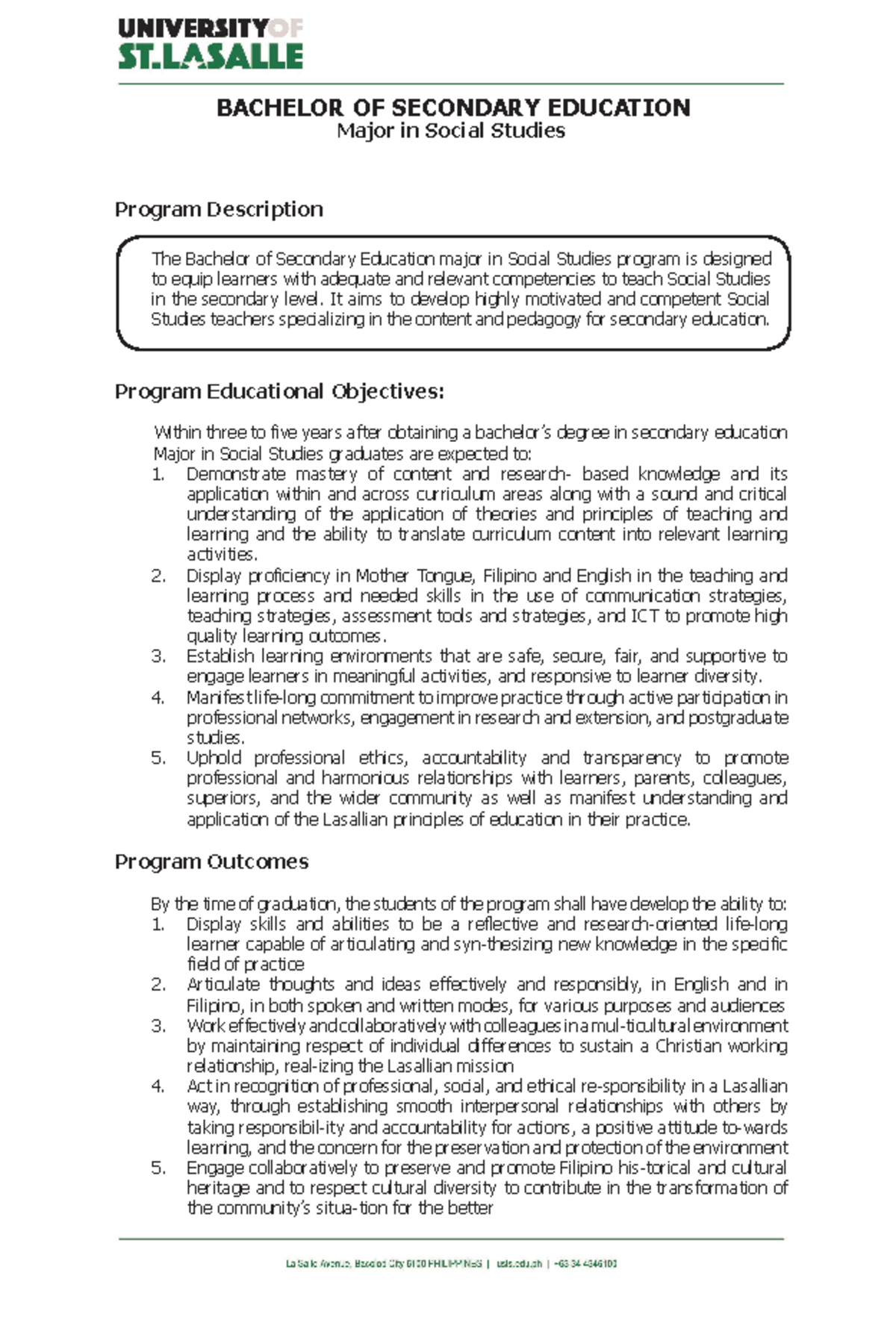 8.BSEd Major in Social Studies - bachelor of secondary education major in social studies Program ...
