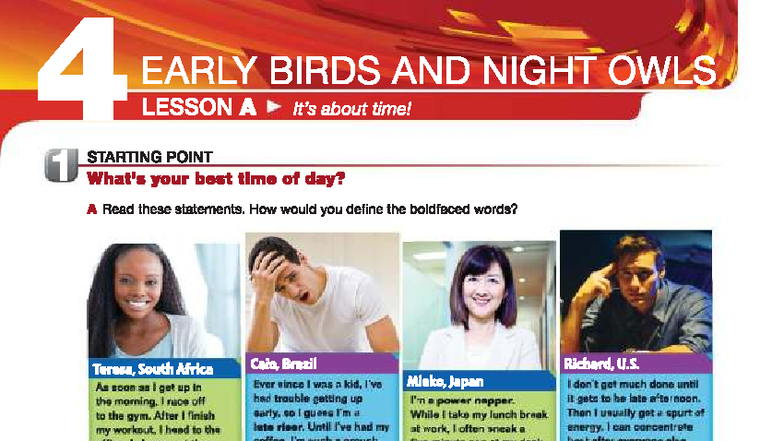 4 EARLY BIRDS AND NIGHT OWLS: LESSON A on Time Management - Studocu