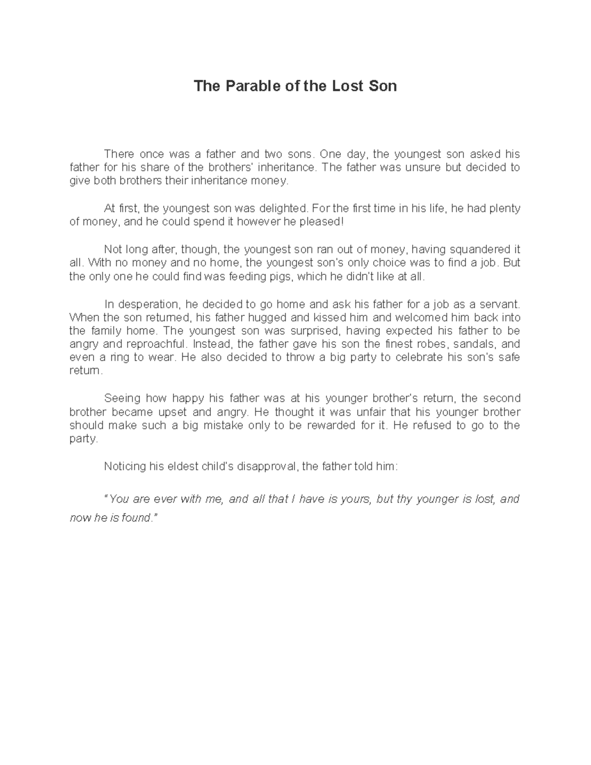 Lesson Learned from the Parable of the Lost Son (Religious Studies ...