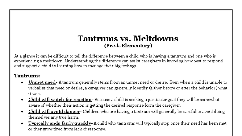 Understanding Tantrums vs. Meltdowns: Key Differences (Rev 8/23/24 ...