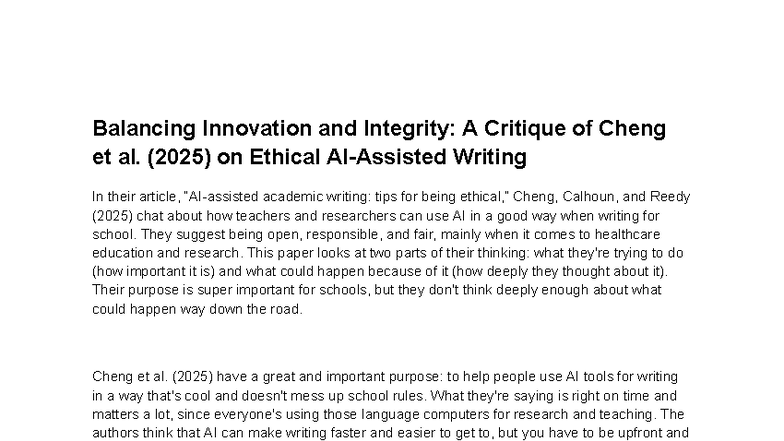 Balancing Innovation and Integrity: A Critique of Cheng et al. (2025 ...