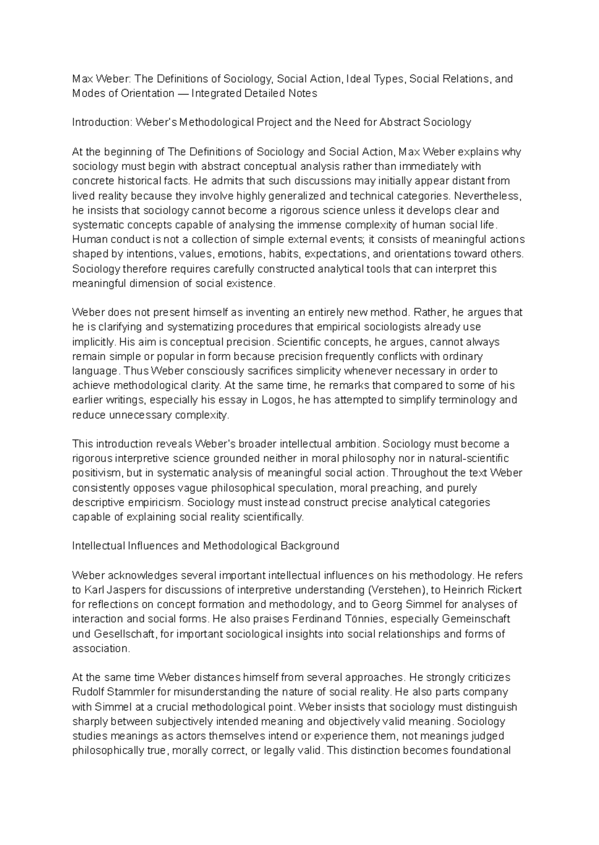 Max Weber: Sociology, Social Action, and Ideal Types - Detailed Notes ...