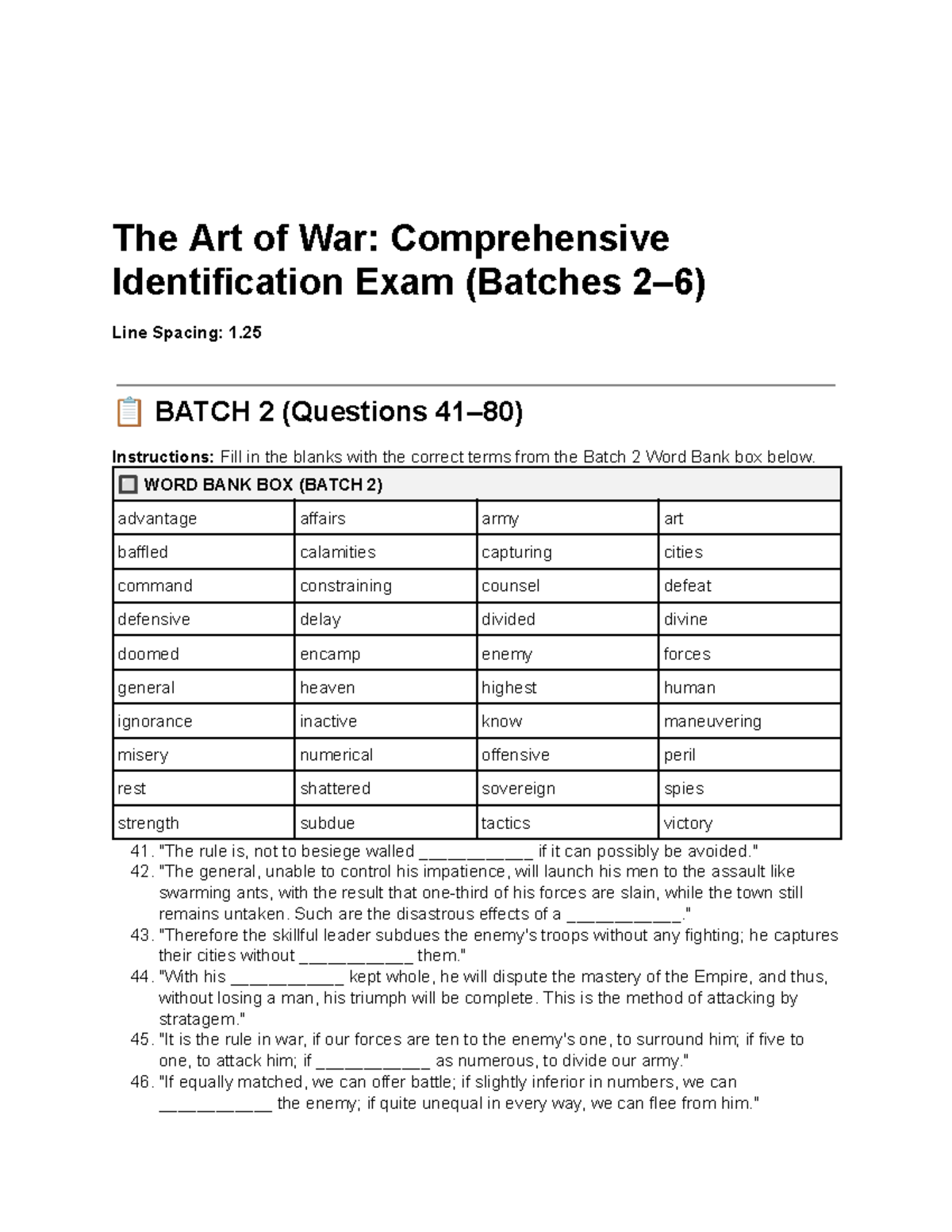 The Art of War: Comprehensive Identification Exam (Batches 2-6) - Studocu