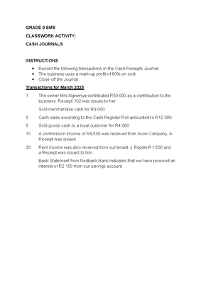 Grade 12 Accounting: Cash Flow Statement Study Guide - Studocu