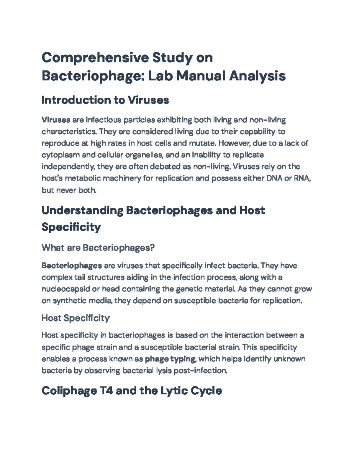 Comprehensive Bacteriophage Study: Coliphage T4 & Plaque Assay Lab ...